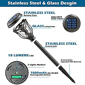 LeiDrail Solar Outdoor Lights, Solar Powered Waterproof Garden Pathway Lights with 2 Modes, RGB Changing/Warm Glass Stainless Steel Landscape Lighting for Yard Lawn Walkway - 8 Pack