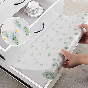 Cabinet Liner, 18 Inches X 20 Ft Shelf Liner for Kitchen Cabinets Non-Adhesive Drawer Liner with 60pcs Double-Sided Tape Waterproof EVA Kitchen Liner for Shelves Kitchen Drawer Refrigerator