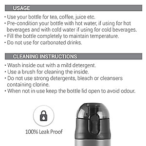 MILTON New Crown 400 Thermosteel 24 Hours Hot and Cold Water Bottle, 350 ml, Red | Easy to Carry | Office, Hiking, Trekking, Travel, Gym, Home, Kitchen Bottle