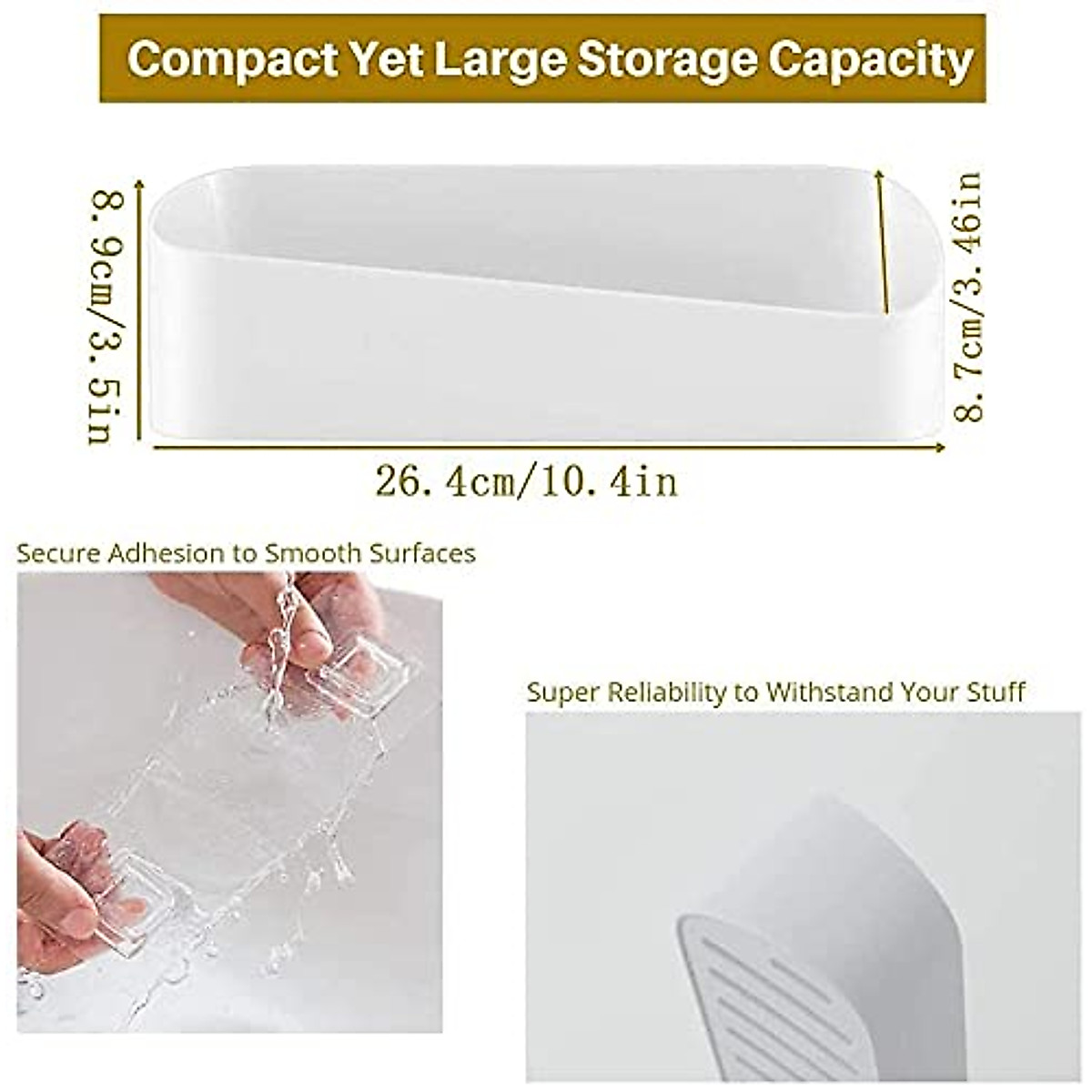 SUNFICON Shower Caddy Adhesive Bathroom Shelf Organizer Wall Mounted Storage Rack No Drilling Shower Shelf Bath Essentials Shampoo Spice Holder 2 Clear Adhesives for Shower Room Bathroom Kitchen White