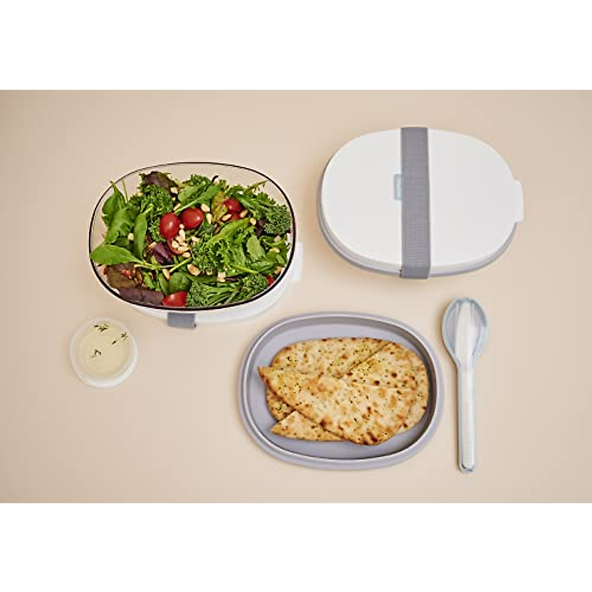 MEPAL, Duo-Salad Box with 2 Compartments for Food Storage, Plus a Detachable Mini Box, Portable, BPA Free, Nordic White, Holds 1900ml|64.2oz, 1 Count