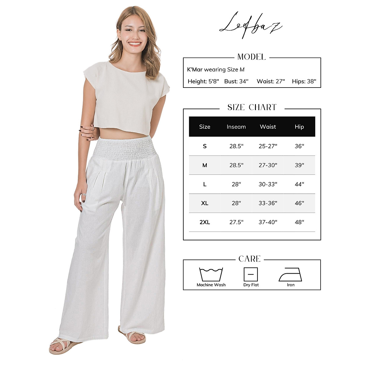 LOFBAZ Women Summer Flowy Cotton Linen Palazzo Wide Leg Pants Beach High Waisted Trousers Boho Long Lounge Pant with Pockets White XL