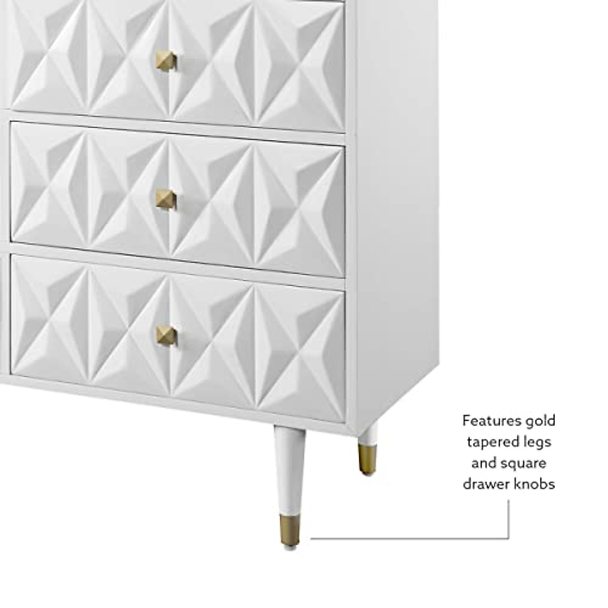 Linon Home Décor Sheerah Six Drawer Geo Texture White Dresser, Gold