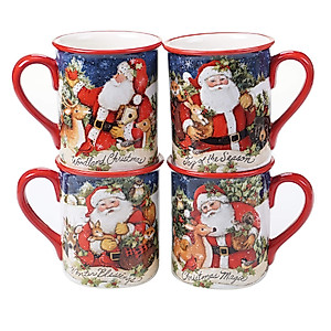 Certified International Magic of Christmas Santa 16 oz. Mugs, Set of 4, 4 Count (Pack of 1), Multicolored