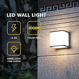 LUTEC 2 Packs TELIN LED Sconces Wall Lighting Indoor Outdoor Wall Light 14.5W Warm White 3000K 1000Lumen with Opal PC Diffuser for Porch, Garage, Garden, Entryway