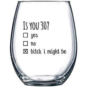 1990 30th Birthday Gift for Women and Men Wine Glass - Funny Is You 30 Gift Idea for Mom Dad Husband Wife – 30 Year Old Party Supplies Decorations for Him, Her - 15oz