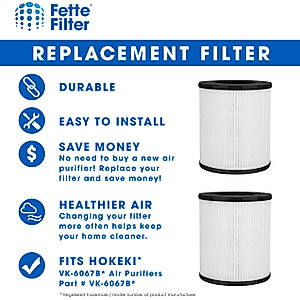 Fette Filter - VK-6067B H13 True HEPA Filters Compatible with HOKEKI VK-6067B & Vremi True Hepa Air Purifiers H13 with Activated Carbon- Pack of 2 (VK6067B)