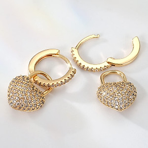 18K Crystal Heart Hoop Earrings for Women with Locket Design, White Crystal Cubic Zirconia Dangling Earrings Fine Jewelry Gifts for Her (Silver)