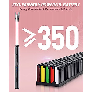 Candle Lighter Electric Arc Lighter with USB Rechargeable Battery Plasma Flameless & Windproof Lighters Double Safety Switch (Obsidian Black)