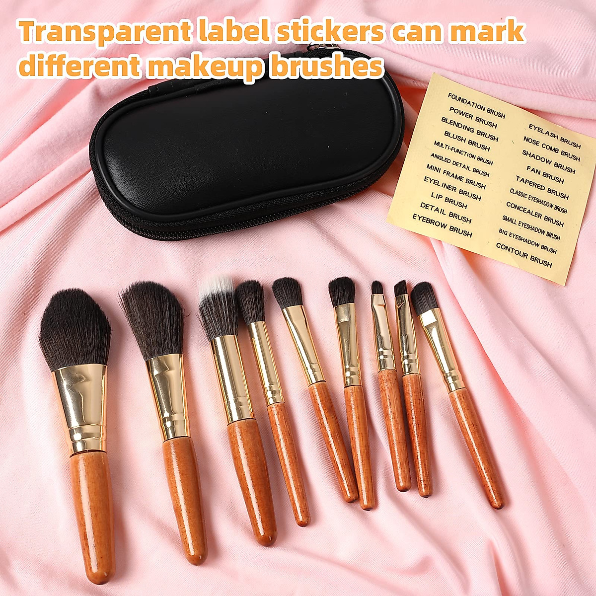 Pimoys 9PCS Travel Makeup Brushes Set, Mini Make Up Brushes with Case Portable Synthetic Brushes for Foundation Blush Powder Eye Shadow Cosmetics