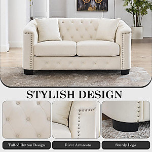 JEEOHEY Sofa,Chesterfield Sofa,Velvet Sofa Couch,Oversized Loveseat Sofa,2 Seater Sofa Chair with Button Nailhead,Upholstered Deep Seat Sofa,Futon Couches for Living Room,Bedroom,Office(Beige