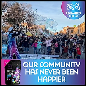 Makes 30 Gallons of Bubbles. Turnes ordinary dish soap into bubbles when water is added.