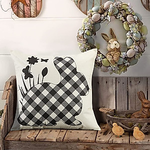 Ohok Easter Pillow Covers 18x18 Set of 4 Spring Pillow Covers Black and White Striped Rabbit Basket Decorative Pillow Covers for Farmhouse Home Decor Sofa Couch Chair Bed Bedroom Living Room