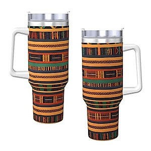 HULIBIN african weaving Print Double Deck Stainless Steel Travel Coffee Cup With Lid 40 Oz Ice Bully Cup