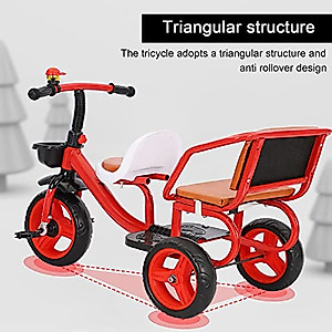 Tricycle with Passenger Seat,for Riders Ages 2+,Trike with Adjustable Handlebar and Seat,Carbon Steel Frame,Non-Skid Tyre,Outdoor Playground Equipment Tricycles (with Music and Lighting,Blue)