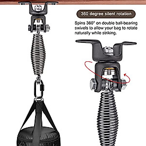 BeneLabel Heavy Duty Boxing Punching Bag Hanger with Spring, 360° Rotation Wood Beam Holder, 2 Wood Screws for Wooden Sets, 1 Carabiner, 1 Comfort Spring