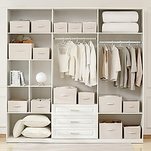 Linen Folding Storage Bins, 3 Pack Large Storage Baskets, Washable, Clothing Storage Bins with Handle, Closet Organizer for Storage Sweater,Sheets(Beige, 18½"x13½x8½)