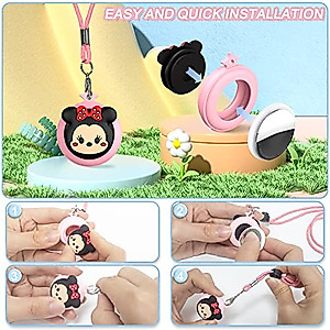 [2Pack] AirTag Holder for Kids, WOFRO Air Tag Necklace Cute Cartoon Adjustable Length Anti-Lost Hidden Silicone Apple Airtag Protective Case for Child Teen Adults(Pink+Yellow)