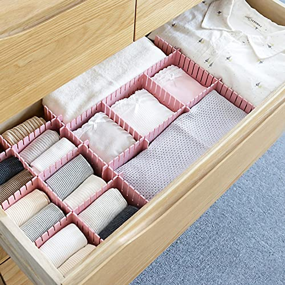 acDesign 40Pcs Grid Drawer Dividers, Adjustable Drawer Organizer for Socks, Underwear, Lingerie, Makeup, Bedroom Office Kitchen Storage (Pink)