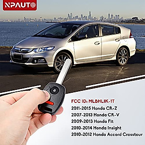 NPAUTO Key Fob Replacement for Honda CRV CRZ Accord Fit Insight 2007 2008 2009 2010 2011 2012 2013 2014 2015 Keyless Entry Remote Control Car Ignition Key Fobs (MLBHLIK-1T, 3 Button, 1Pcs)