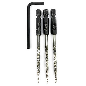 FTG USA Replacement Tapered Countersink Drill Bit Set 3 Pc (#4) 7/64" Countersink Bit Same Size Bit Replacement Only, Countersink Replacement Drill Bit FTG Maximum Torque Wood Bits Secured with Pin
