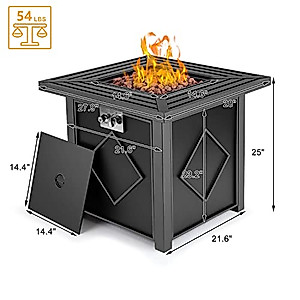 Gas Fire Pit Table, hOmeHua 28 inch Square Auto-Ignition Outdoor Propane Firepit with Cover and Lava Rock,Thick & Strong Striped Steel Tabletop,2 in 1 Fire Table for Patio/Backyard/Party/Deck (Black)