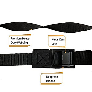 Tie Down Strap Padded Cam Lock Buckle - Cargo Straps for Moving Appliances, Lawn Equipment, Motorcycle SUP Kayak Surfboard Surf Rack - Black Pair