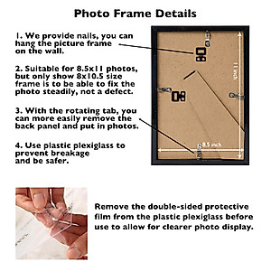 JCJMY 8.5x11 inch Picture Frame Black for Certificate Poster and Photo, Horizontal and Vertical Formats for Wall Hanging or Tabletop, 8.5x11 Frame with Shatter Resistant Plexiglass, Black