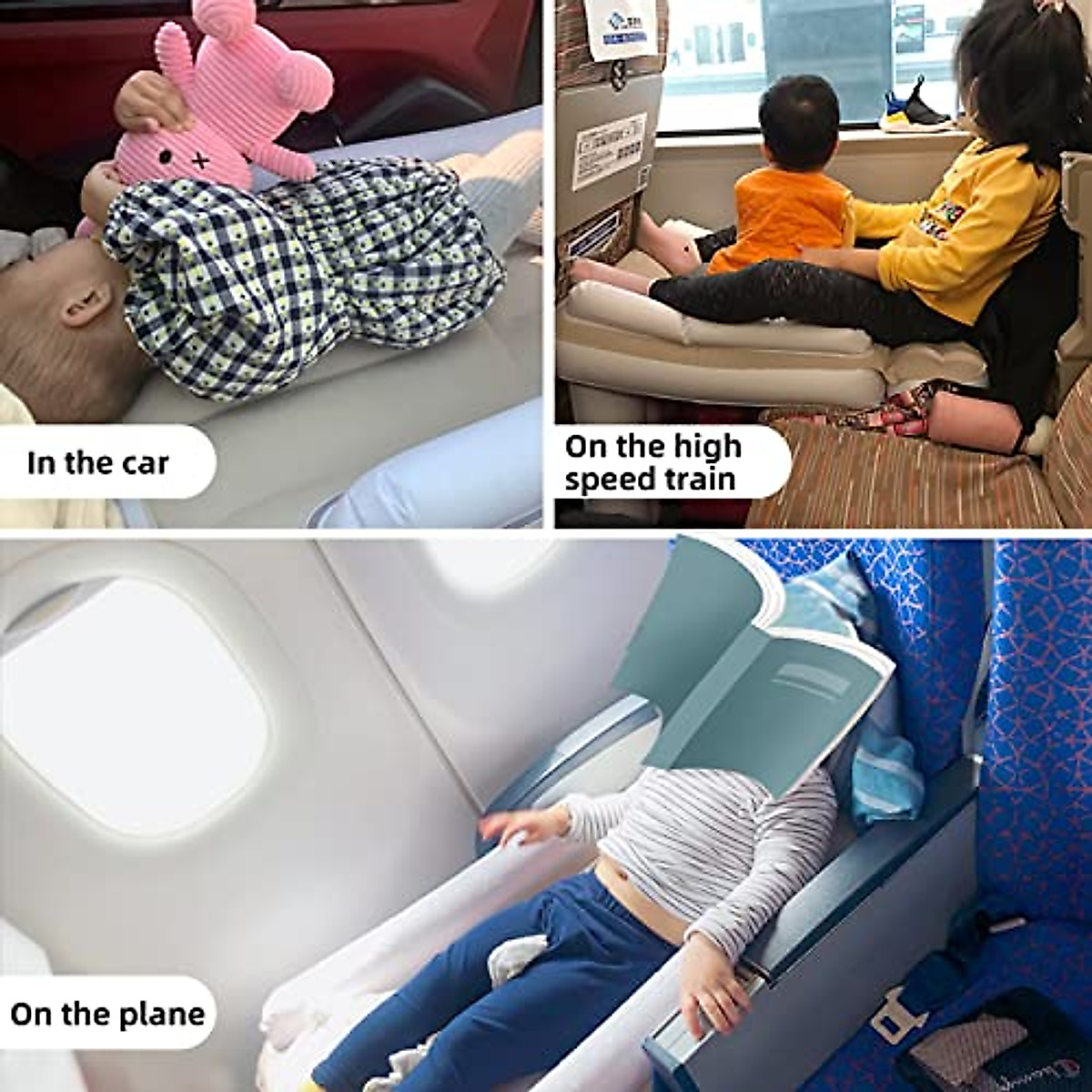 Fonkoufi Inflatable Toddler Travel Bed，Kids Travel Bed- Portable Baby Bed, Airplane Travel Essentials Kids，Toddler Air Mattress Suit for Economy Seats, Train, Car