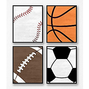 Brooke & Vine Sports Boys Room Nursery Wall Decor Art Prints Set (UNFRAMED 8x10 Card Stock) Basketball, Baseball, Soccer, Football, Kids Bathroom, Playroom, Classroom (Sports Balls)