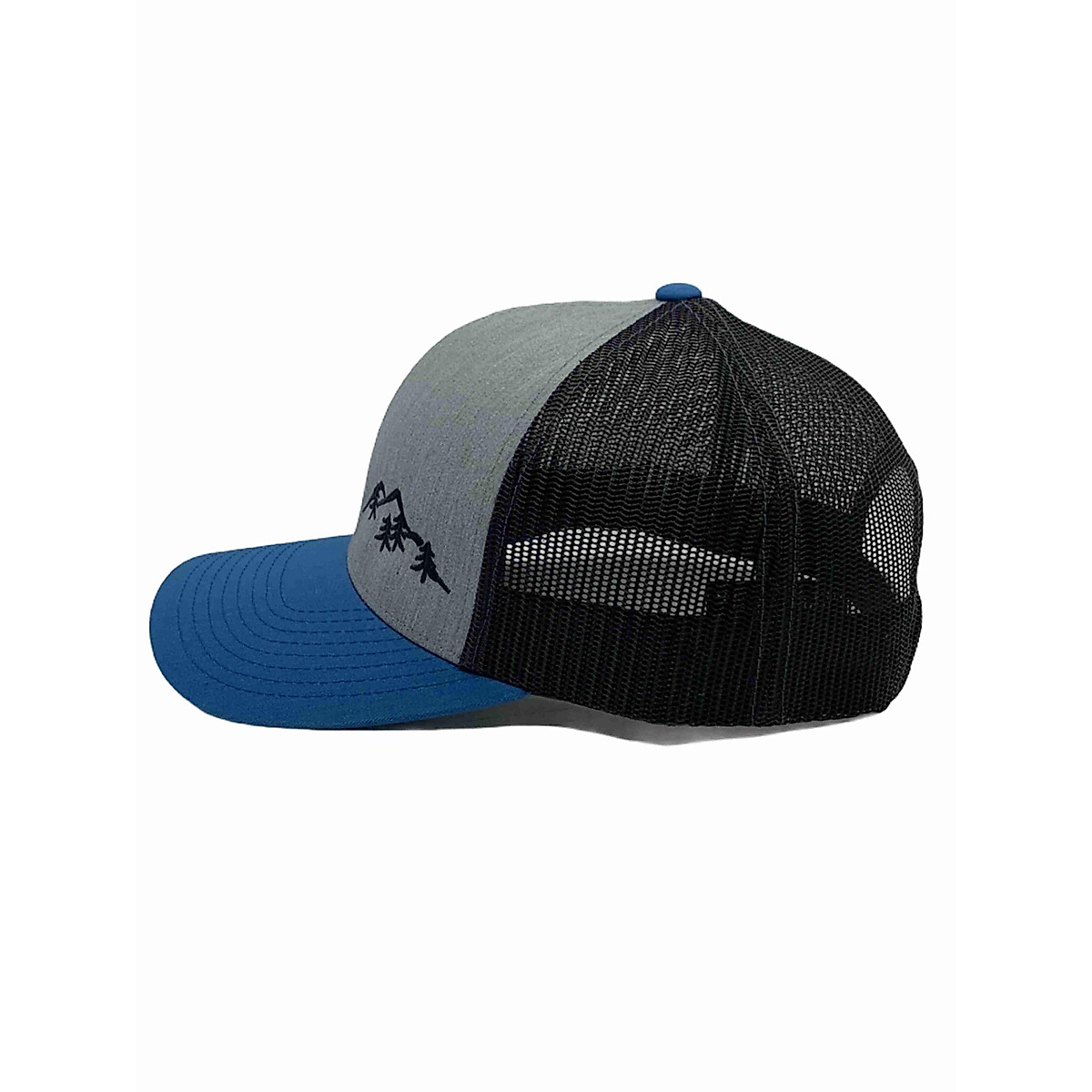 Apollo Cap Co. Trucker Cap - Embroidered Mountains & Trees Hat, Snapback Heather Grey