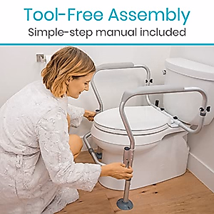 Vive Toilet Safety Rail Frame - Grab Bars for Bathroom - Fall Prevention - Adjustable Non Slip for Adults, Seniors, Elderly, Disabled, Handicapped - Padded Handle Support - Medical Device for Home Use