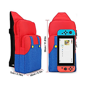 Red Yun En Cute Travel Bag for Nintendo Switch/ Lite/OLED, small portable sling Crossbody bag shoulder storage backpack, for NS Consolo, charging dock,Joy-Cons, men's and women's crossbody bag (Leaf style)