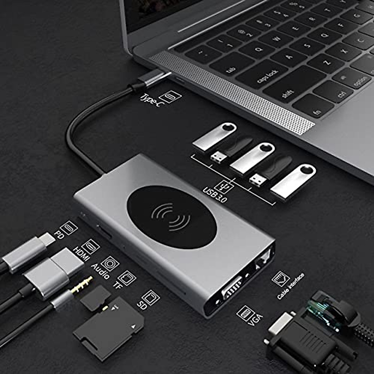 NIZYH USB Type C Hub USB 3.0 Type-C Hub To HDMI Adapter 4K Thunderbolt 5 USB C Hub with TF SD Reader Slot PD