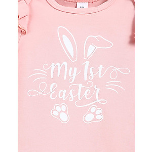 My 1st Easter Outfit Newborn Baby Girl Bunny Letters Romper Ruffle Floral Shorts set (Pink, 0-3 Months)