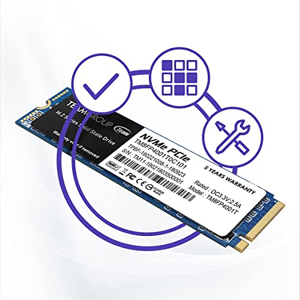 TEAMGROUP MP34 2TB with DRAM SLC Cache 3D NAND TLC NVMe 1.3 PCIe Gen3x4 M.2 2280 Internal SSD (Read/Write Speed up to 3,500/2,900 MB/s) Compatible with Laptop & PC Desktop TM8FP4002T0C101