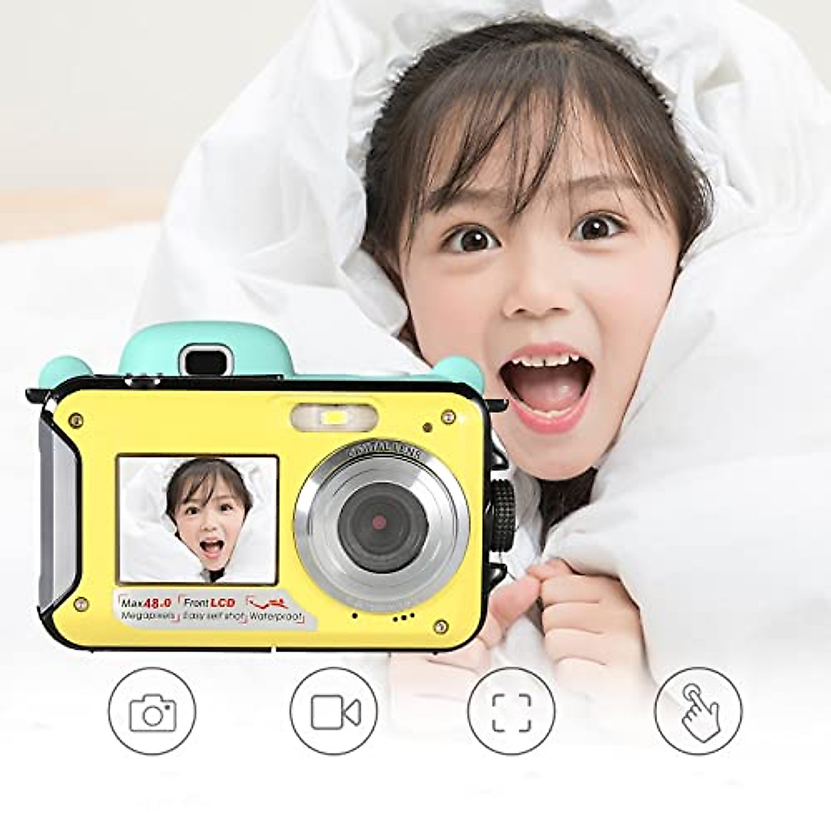 TOUMENY Waterproof Digital Camera, Full Hd 2.7K 48Mp16X Digital Zoom Video Recorder, Self-Timer Dual Screen
