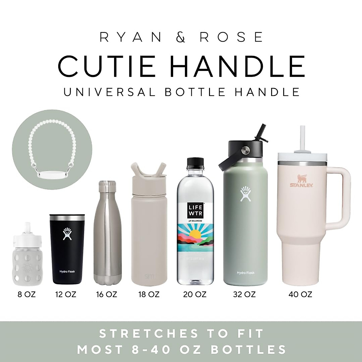 Ryan & Rose Water Bottle Handle - Water Bottle Sling, Carrier, Holder with strap - Soft Durable Silicone - Fits Most 8-40oz Bottles - Compatible Stanley Cup Accessories (Warrior)