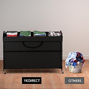 YKDIRECT 240L Large Laundry Hamper, 4 Compartment Laundry Basket with Lid, Removable Bag & Metal Structure with Industrial Wheels, Suitable for Bathroom, Dorm Room, Laundry Room (Black, 240L)