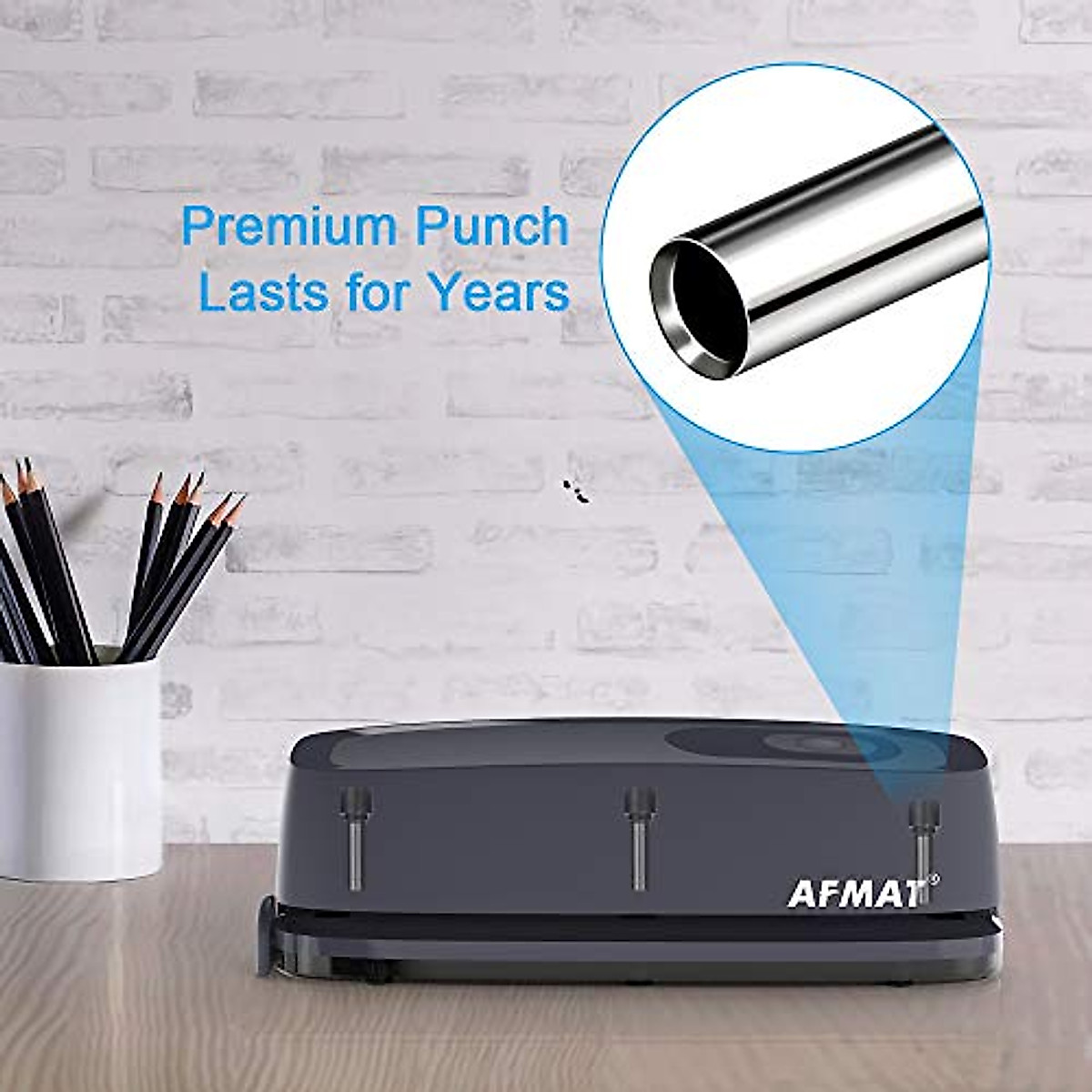3 Hole Puncher for Paper, AFMAT Electric Hole Punch 3 Ring, 20-Sheet Paper Punch, AC or Battery Operated 3 Hole Puncher, Effortless Punching, Long Lasting Paper Punch for Office School Studio, Gray