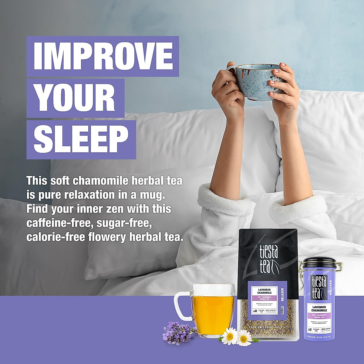 Tiesta Tea - Lavender Chamomile | Loose Leaf | Soft Chamomile Herbal Tea | Premium Non-Caffeinated Blend | Make Hot or Iced & Brews Up to 250 Cups | 8oz Bulk Pouch & 2oz Refillable Tin Combo