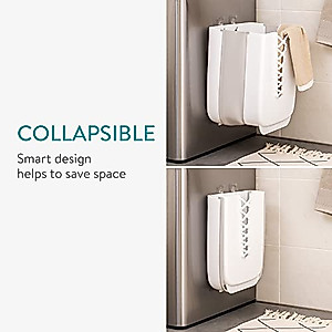 Navaris Collapsible Plastic Laundry Basket - Hanging Hamper for Bathroom, Small Spaces - Wall Mounted Storage Large 30L (7.9 Gallon) Capacity - White