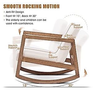 CDCASA Nursery Rocking Chair, Teddy Fabric Upholstered Glider Chair for Nursery, High Backrest Modern Accent Chair Comfy Single Arm Chair for Living Room, Bedroom, Office, 1 PCS