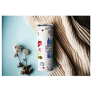 20oz Skinny Tumbler Personalized Teacher Gift - Stainless Steel Double Wall Insulated Cup With Lid And Straw