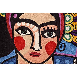 Kashmir Designs Bella Senorita Throw Pillow Cover | Mexican Art Pillow Hand Embroidered | Parrot Pillows | Blue Cat Pillow | Mexican Art Suzani Accent Pillow | Blue Couch Cushions | Wool Size - 18x18