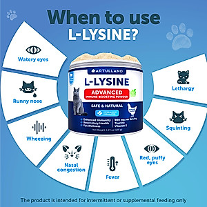 Lysine for Cats - L-Lysine Powder for Cats - Immune Support for Cats Sneezing and Runny Nose, Cat Cold, Eye Function, Respiratory Health - Allergy Relief - Lysine Supplement for Cats