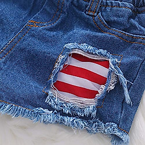 Noubeau 4th of July Toddler Girl Outfit American Flag Halter Top Girls Ripped Jeans Denim Shorts Baby Girl Summer Clothes (Blue, 2T / 3T, 2_Years)