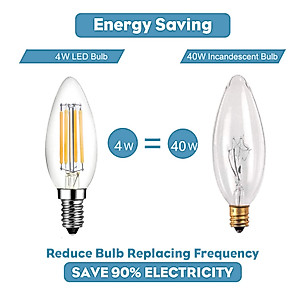 E14 LED Bulb Dimmable 40W Equivalent 3000K Soft White, E14 European Candelabra Base Light Bulbs, Clear Glass Torpedo Shape, 6 Pack