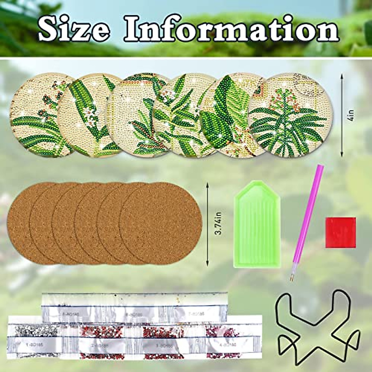 6 Pcs Leaves Diamond Art Painting Coasters Kits with Holder DIY Green Leave Diamond Art Coaster Non Slip Coaster for Adults Diamond Painting Kits Supplies