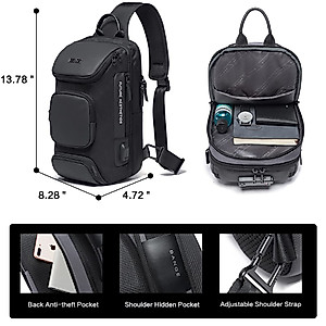 Sling Bag for Men Shoulder Crossbody Bags Sling Backpack with USB Charging Port Waterproof Travel Hiking Outdoor Daypack (Black-1)